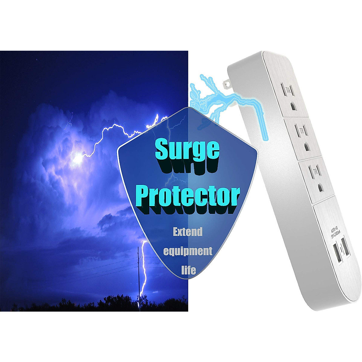 Outlet Extender, Surge Protector Power Strip with USB,Fast Charge,2.4A max,110V or 220V,3 Outlet Splitter,for Cruise Ship,Bedroom,student dormitory,suitable for iphone,iPAD,Personal Electronics etc...