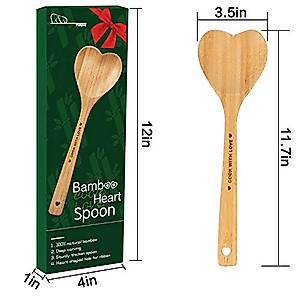 Wooden Heart Spoons - Heart Shaped Bamboo Spoon Kitchenware for Cooking with Love, Unique Mother's Day Gifts for Cooks Hostesses Mom Grandma Wife Weddings House Warming Kitchen Accessories