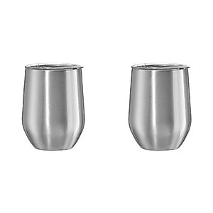 Oggi Cheers 'Celebrate Collection' Stainless Steel Insulated Wine Tumbler - Silver Sparkle, 12oz, with clear slider lid. (Pack of 2)