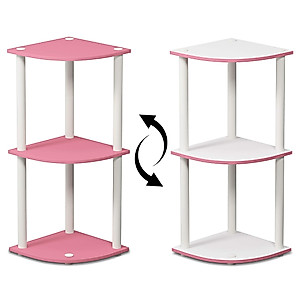 Furinno Jaya Simple Home 3-Tier Bookcase and Turn-N-Tube 3-Tier Corner Display Rack (Pink/White)