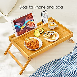 Bamboo Bed Tray Table, Large Breakfast Tray - 21.7x14 Inch with Folding Legs, Multipurpose Serving Tray Use As Portable Laptop Tray, Snack Tray, Platter Tray for Working, Eating, Reading by Pipishell