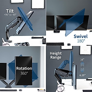 VIVO Dual Monitor up to 32 inches and 19.8 lbs per Screen, Pneumatic Arm Desk Mount, Articulating Counterbalance, VESA Stand, Classic, STAND-V002O