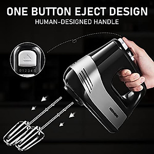 Hand Mixer Electric, REDMOND Hand Held Mixer with Turbo Function, Stainless Steel 5-Speed Kitchen Mixer for Whipping, Mixing Cookies, Cakes, and Dough Batters, Black