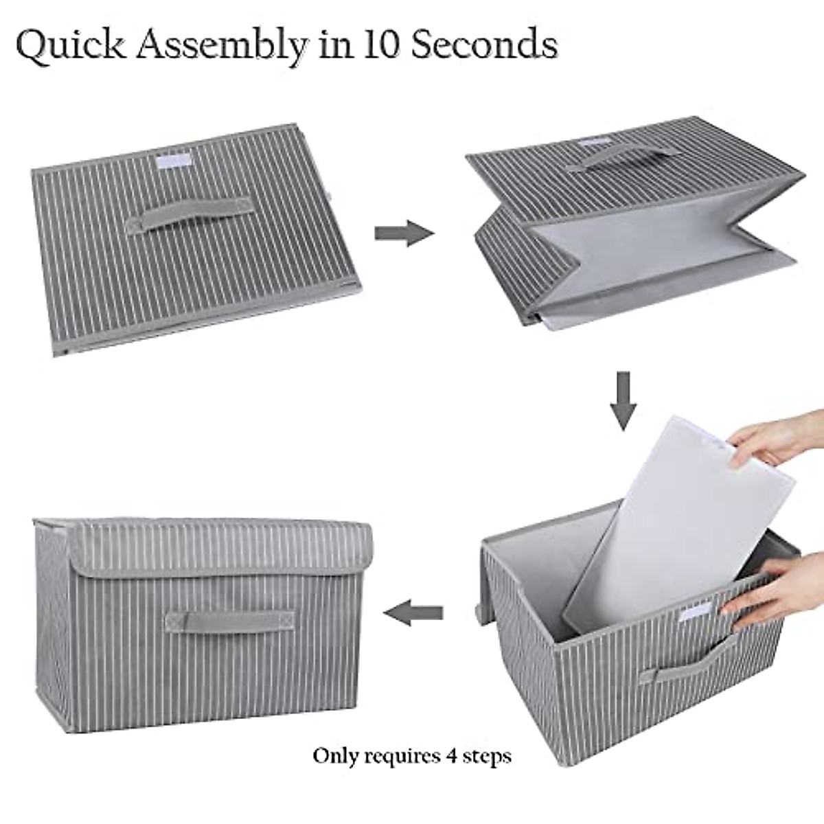 DK.AMZ Foldable Storage Bins with Lids, Fabric Storage Basket for Shelves with Handles, Collapsible Closet Organizer for Home Office, 3-pack, 15 x 9 inches, Gray & White