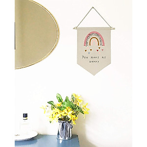 You Make Me Happy,Rainbow,Heart -Canvas Hanging Flag Banner Wall Sign Decor Gift for Baby Kids Girl Boy Nursery Teen Room Front Door