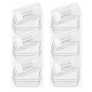 WantJoin 1/3 Size Plastic Clear Food Pans with Lids,6 Pack 8 Inch Restaurant Food Storage Containers with Handle,Stackable Polycarbonate Hotel Pans