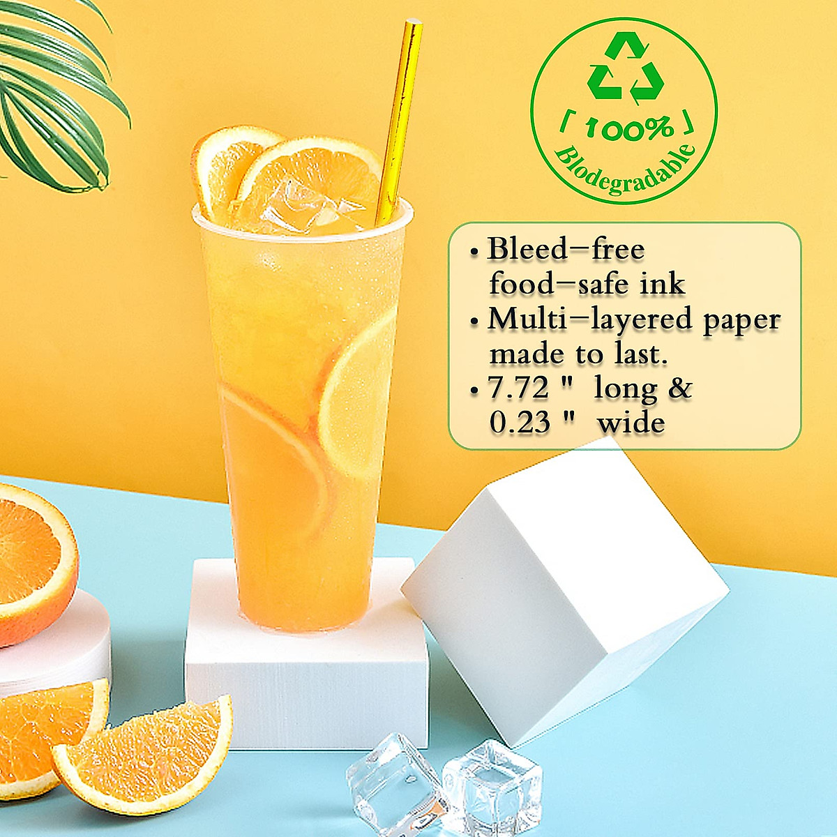 100 Pack Red Paper Straws,Biodegradable Red Straws,Disposable Paper Drinking Straws,Cake Pop Sticks,Foil Paper Straws for Birthday Bridal/Baby Shower Wedding Party Supplies Decorations