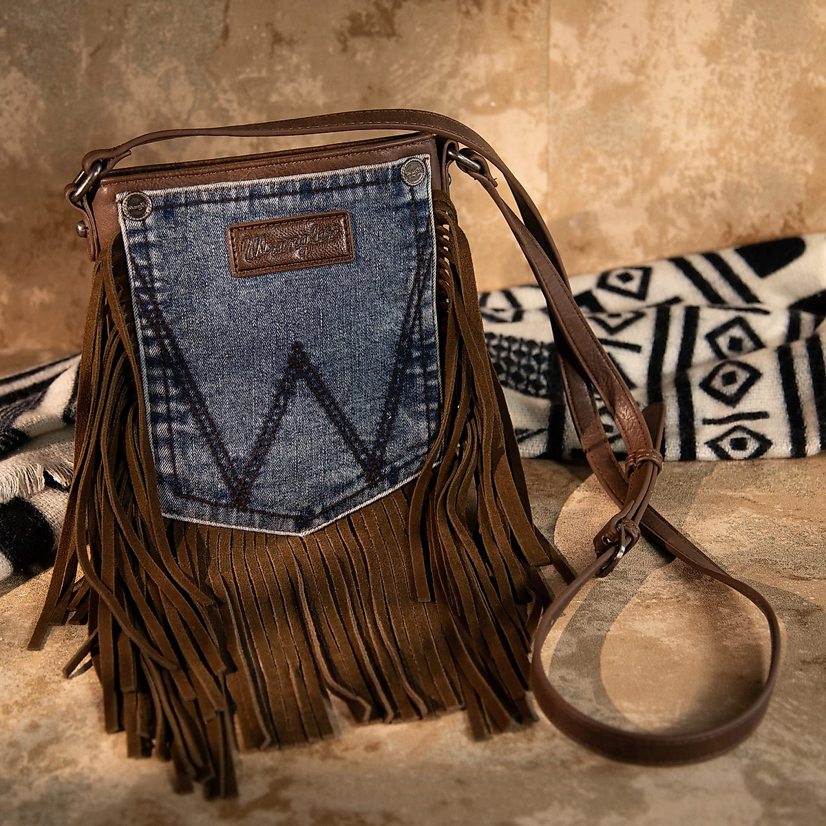 Wrangler Small Crossbody Purse for Women Hobo Western Crossover Leather Fringe Purse