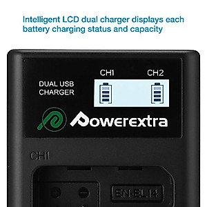 Powerextra 2 x EN-EL14 EN-EL14a Battery & Dual LCD Charger Compatible with Nikon D3100 D3200 D3300 D3400 D3500 D5100 D5200 D5300 D5500 D5600 DF Coolpix P7000 P7100 P7700 P7800 Cameras