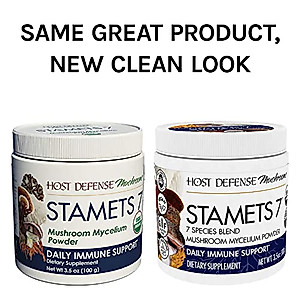 Host Defense, Stamets 7 Mushroom Powder, Daily Immune Support, Mushroom Supplement, 3.5 oz, Plain