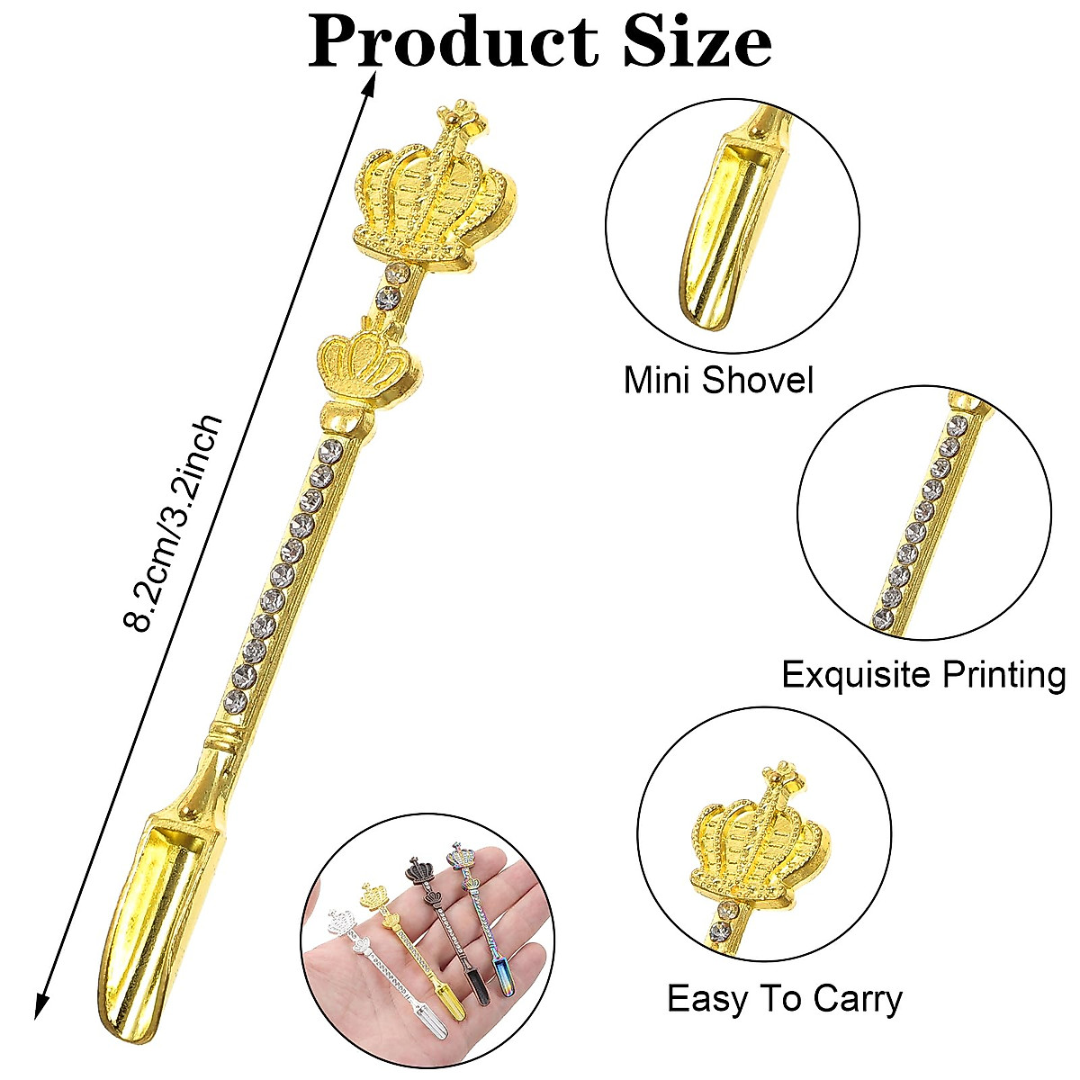 Mini Crown Spoons Set of 4 Mini Shovel Spice Spoon Small Spoons for Spice Tiny Spoons for Powder, Mini Spatulas Spoon, Gold Silver Multicolor Grey Mini Spoons