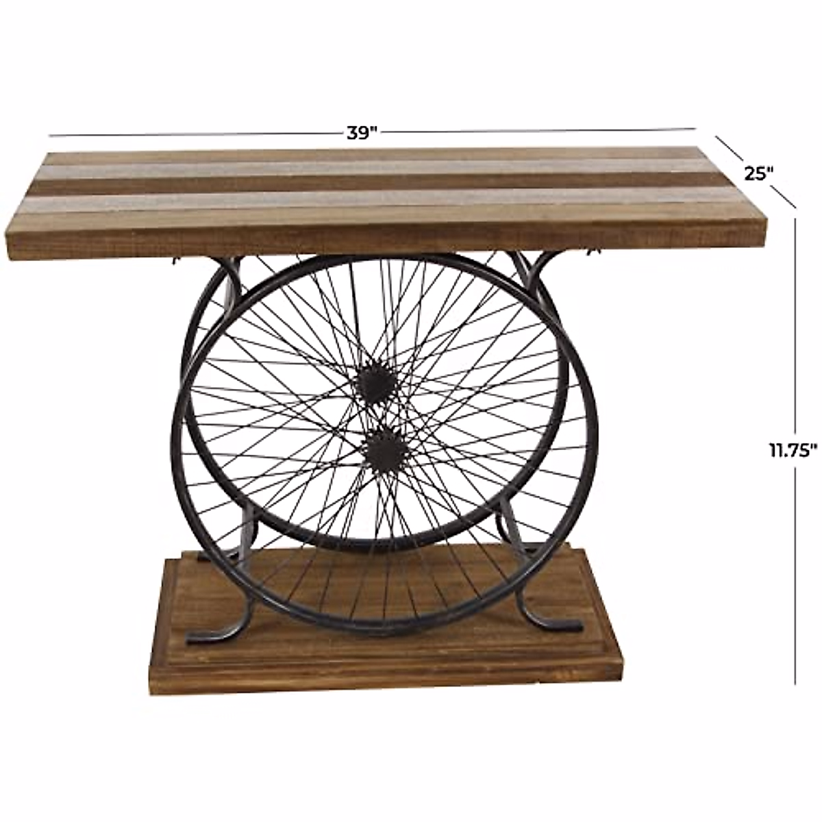 Deco 79 Wood Bike Wide Slatted Top Console Table with Dual Wheel Frame and Tiered Base, 36" x 25" x 12", Brown