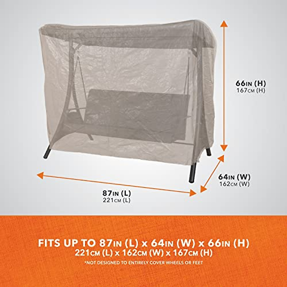 Modern Leisure Patio Swing Cover - Outdoor Furniture Protection Perfect for Patio, Deck, and Porch - Works for Single-, Double-, and Triple-Seater Swings - 87" L x 64" D x 66" H - Beige, Khaki