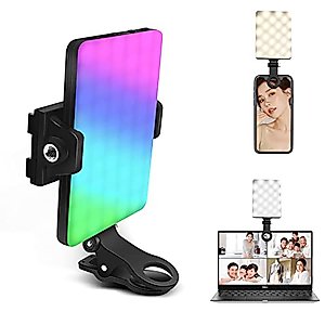 GreatLPT RGB Phone Light Clip, Cell Phone Fill Light 360° Full Color CRI 95+ Dimmable 2500K-8500K, 2000mAh Rechargeable Phone Clip Light for Selfie, Makeup, Video Conference, TikTok