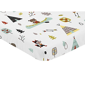 Sweet Jojo Designs Stone and Aqua Woodland Animals Baby Boy Fitted Mini Portable Crib Sheet for Outdoor Adventure Collection - for Mini Crib or Pack and Play ONLY
