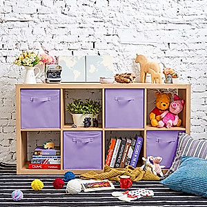 EZOWare Set of 8 Fabric Basket Bins, 13 x 15 x 13 inch Collapsible Organizer Storage Cube with Handles for Home, Bedroom, Baby Nursery, Kids Playroom Toys - ( White + Purple )