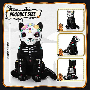 Hiboom Skeleton Black Cat Stuffed Animal 13 Inch Soft Plush Black Kitten Stuffed Animal Nightmare Catnap Plush for Halloween Day of The Dead Decor Gift Birthday Party Favors(Classic Style)