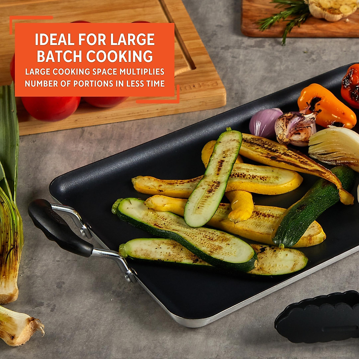 IMUSA USA, Black IMU-1818TGT Soft Touch Double Burner/Griddle, 20" X 12"