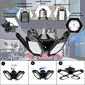 2 Pack E27/E26 Screw in Garage Lights Led Ceiling Lighting Fixture, 100W 6500K Super Bright Deformable Folding Garage Lamp Work Shop Light for Garage, Workshop, Basement, Barn, Warehouse, Attic