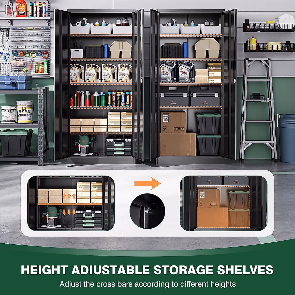 Letaya Metal Garage Storage Cabinets with Lock Door and Adjustable Shelves, Steel Tool Cabinets for Home,Office,Warehouse Organisieren (Black)