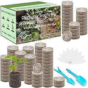 ZeeDix 100 Pcs 30mm Peat Pellets Seed Starter Soil Pods Plugs for Vegetable, Seedling Soil Block Compressed Peat Nutrient Seed Pods for Planting Easy Transplant with 100 Plant Labels & 2 Garden Tools