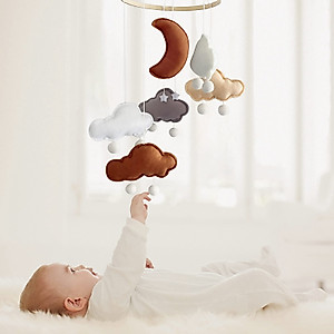 Baby Mobile for Crib - Handmade Soft Felt Crib Mobile - Boho Nursery Decor - Mobile for Bassinet, Pack N Play - Moon, Cloud, Star
