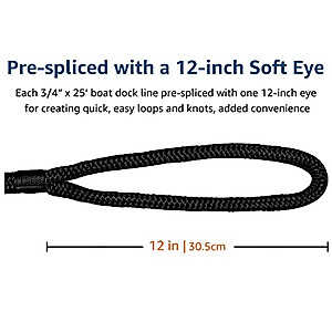 Dock Lines 3/4" x 25 ft Boat Ropes for Docking with 16" Loop, Double Braid Nylon Boat Dock Lines, Premium Dock Ropes for Boats, Boat Ropes Lines - Black Dock Lines for Boats 3/4", J-FM TWNTHSD 1 Pack
