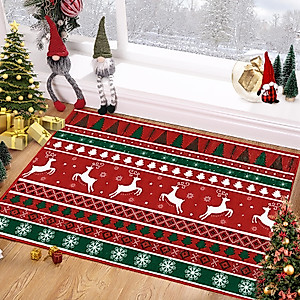 RUGSREAL Christmas Area Rug 2x3 Winter Christmas Tree and Snowflake Area Rug for Entryway Christmas Doormat Non-Slip Rug Washable Floor Cover for Living Room Bedroom, Red, 2x3 Feet