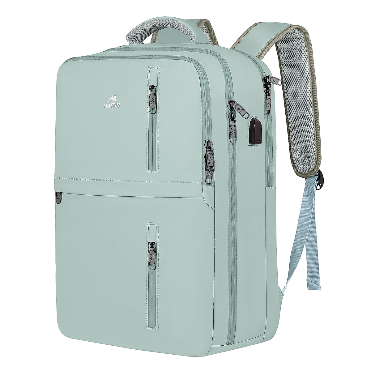 MATEIN Carry on Backpack for Women, 40L Large Travel Laptop Backpacks with USB Charge Port, Airline Approved Water Resistant Luggage College Weekender Overnight Bag Fits 17.3 Inch Notebook, Light Blue