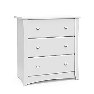 Storkcraft Crescent 3 Drawer Chest (White) – Baby and Kids Bedroom Organizer, Nursery Chest, Storage Dresser With Drawers, Universal Design