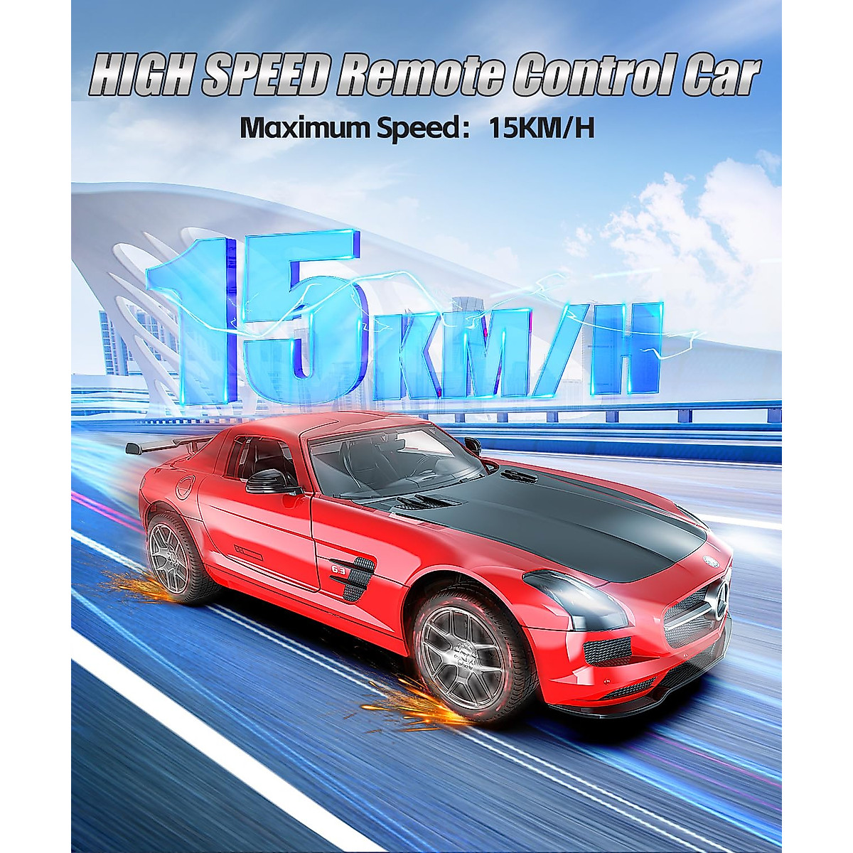 AEROQUEST Remote Control Car, 1:14 Scale Mercedes Benz Rc Cars Officially Licensed 15Km/h Fast Toy Car 7.4V 500mAh with Led Light 2.4Ghz Drift Car for Adults Boys Girls Birthday, Red