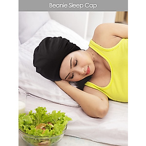 SATINIOR 3 Pieces Sleep Caps for Women Satin Beanie Lined Sleep Hat Chemo Headwear for Women Sleeping Hair Cap (Black, Gray, Pink)