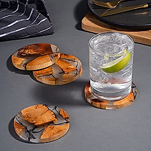 Avocrafts Drink Coaster Set, Wooden Absorbent Coasters, Epoxy Resin Coaster for Coffee Table, Tabletop Protection Decor, Set of 6 With Holder