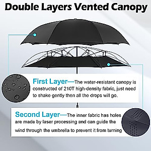 LFLFWY Inverted Reverse Upside Down Umbrella Windproof Strong - 49 inch Vented Double Canopy Large Stick Umbrellas for Rain Waterproof Golf Car Travel Umbrella - Men and Women