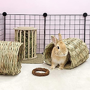 Hamiledyi Rabbit Grass Tunnel,Natural Straw Woven Mat Winter Warm Hideaway Hut for Bunny Gerbil Ferrets Chinchilla Guinea Pig