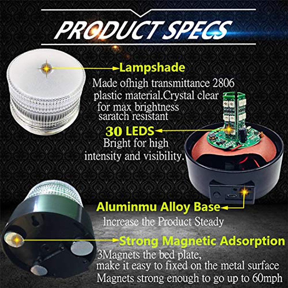 TOPKU Battery LED Strobe Light, Rechargeable Magnetic Flashing Emergency Warning Beacon,8 Color Remote Control, Univisal for Vehicles