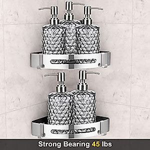 Corner Shower Caddy 2 Pack Shower Organizer Rustproof Stainless Steel No Drilling Wall Mounted Shower Caddy with Hooks for Bathroom Shower Dorm Toilet Kitchen (Adhesive)