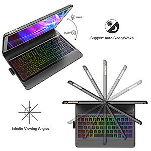 Keyboard Case for iPad 9th Generation,7 Color Backlight iPad Keyboard for 10.2-inch 9th /8th /7th /Air 3/Pro 10.5-inch,360° Rotatable Protective Cover with Apple Pencil Holder(Black)