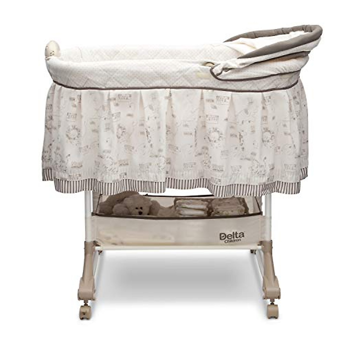 Delta Children Rocking Bedside Bassinet - Portable Crib with Lights Sounds and Vibrations, Play Time Jungle