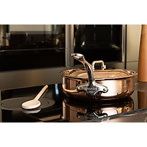 Mauviel M’6S 6-Ply Polished Copper & Stainless Steel Saute Pan With Cast Stainless Steel Handle, Suitable For All Types Of Stoves, 3.2-qt, Made in France