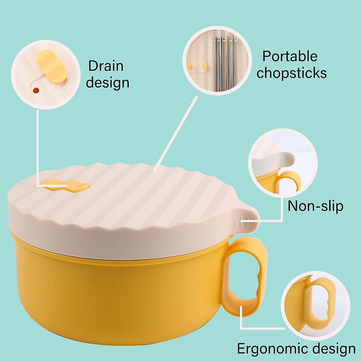 GMAEURL Microwave Ramen Cooker Ramen Bowl Set Noodle Bowl With Lid And Chopsticks BPA Free/Food Grade For Office College Dorm Room Instant Cooking Dishwasher Safe