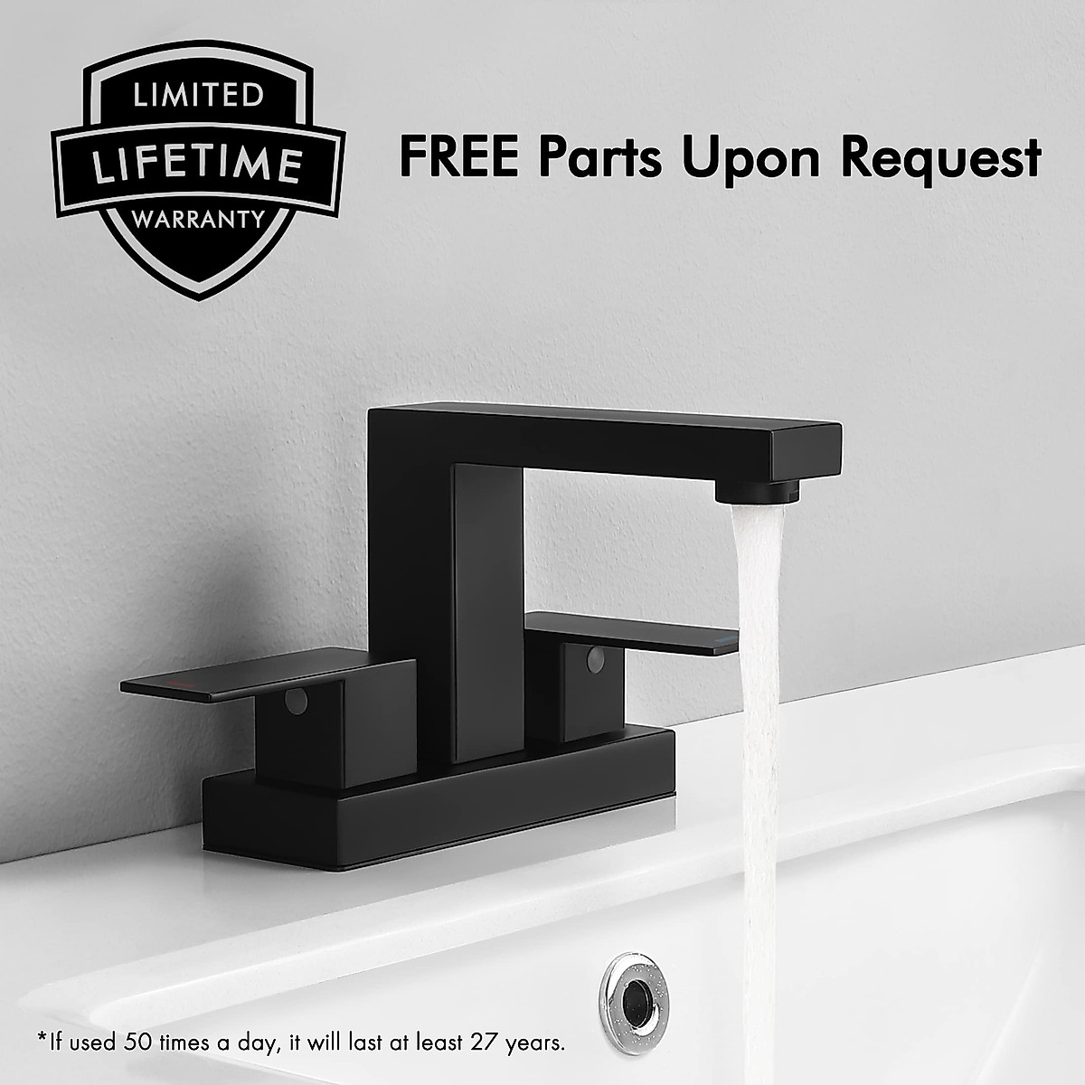 KES Black Bathroom Faucet 4 Inch Centerset Bathroom Sink Faucet with Bathroom Sink Stopper NO Overflow, SUS304 Stainless Steel, Lead-Free NSF Certified, L4150LF-BK-C2