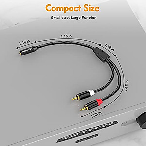 HOSONGIN 3.5mm (1/8 inch) to RCA Adapter Stereo Audio Cable 2 Pack - Short 3.5mm TRS Female Jack to 2 RCA Male Plug Audio Cable - 12 inch Length