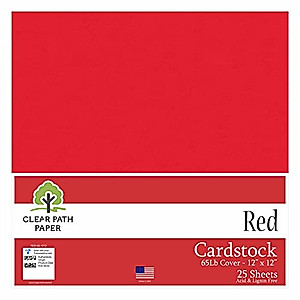 Red Cardstock - 12 x 12 inch - 65Lb Cover - 25 Sheets - Clear Path Paper