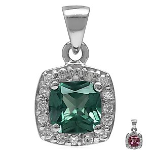 Silvershake 6mm Cushion Shape Simulated Color Change Alexandrite 925 Sterling Silver Halo Pendant