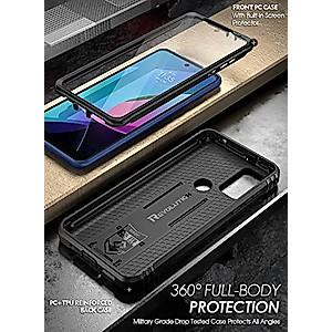 Poetic Revolution Series Case for Motorola Moto G Play (2023), Full-Body Rugged Dual-Layer Shockproof Protective Cover with Kickstand and Built-in-Screen Protector, Black