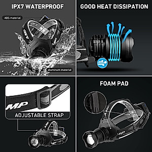 Led Rechargeable Headlamp, 100000 Lumens Head Lamps Outdoor Rechargeable, Bright Headlamps for Adults with 5 Modes & Ipx7 Waterproof 90° Adjustable Lamp Camping