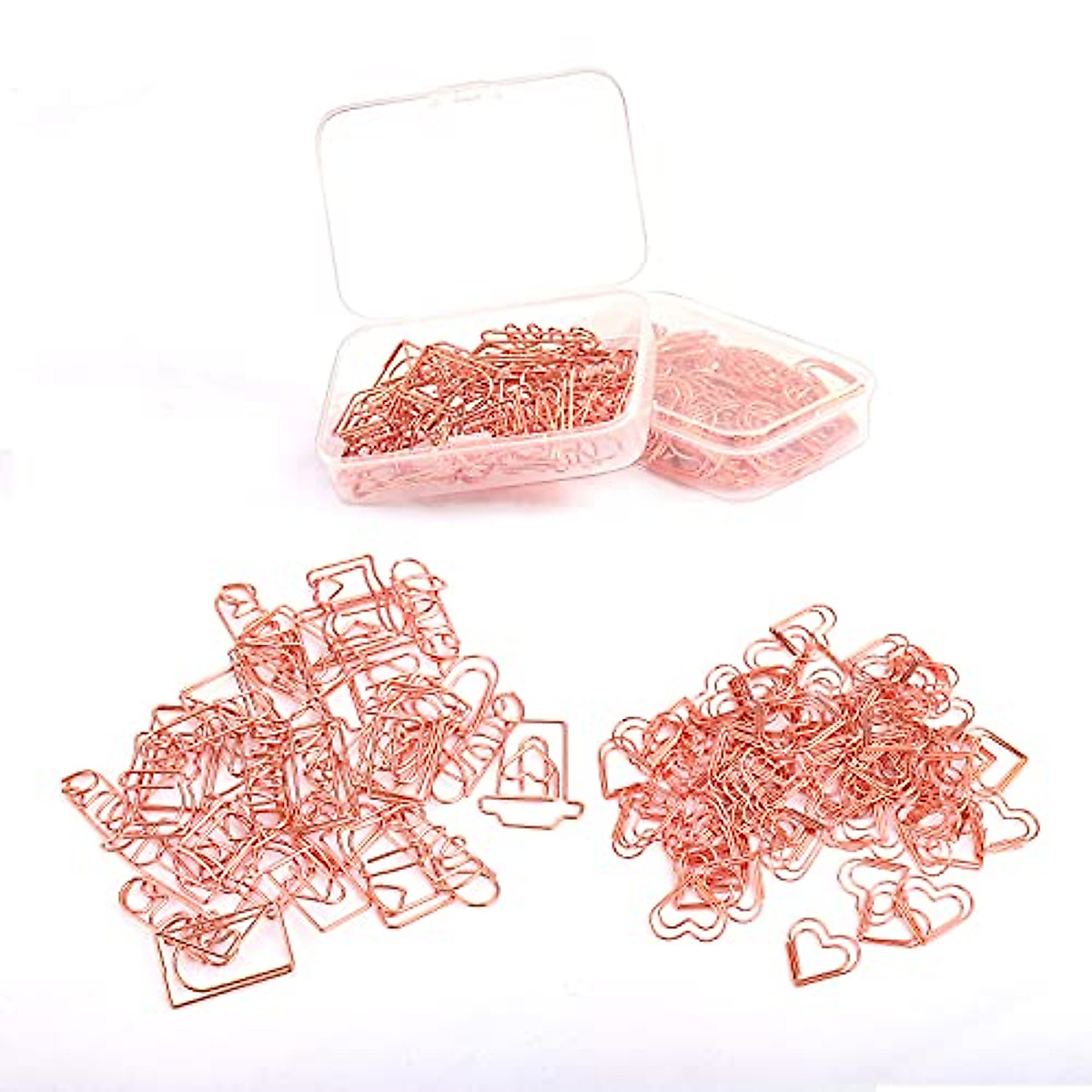 110 Pcs Rose Gold Cute Paper Clips Assorted Sizes and Shapes of Heart, Love, Letter, Book and Coffee Cup Small Bookmark Clips for School Office Home Wedding Women Girls Students Stainless Steel