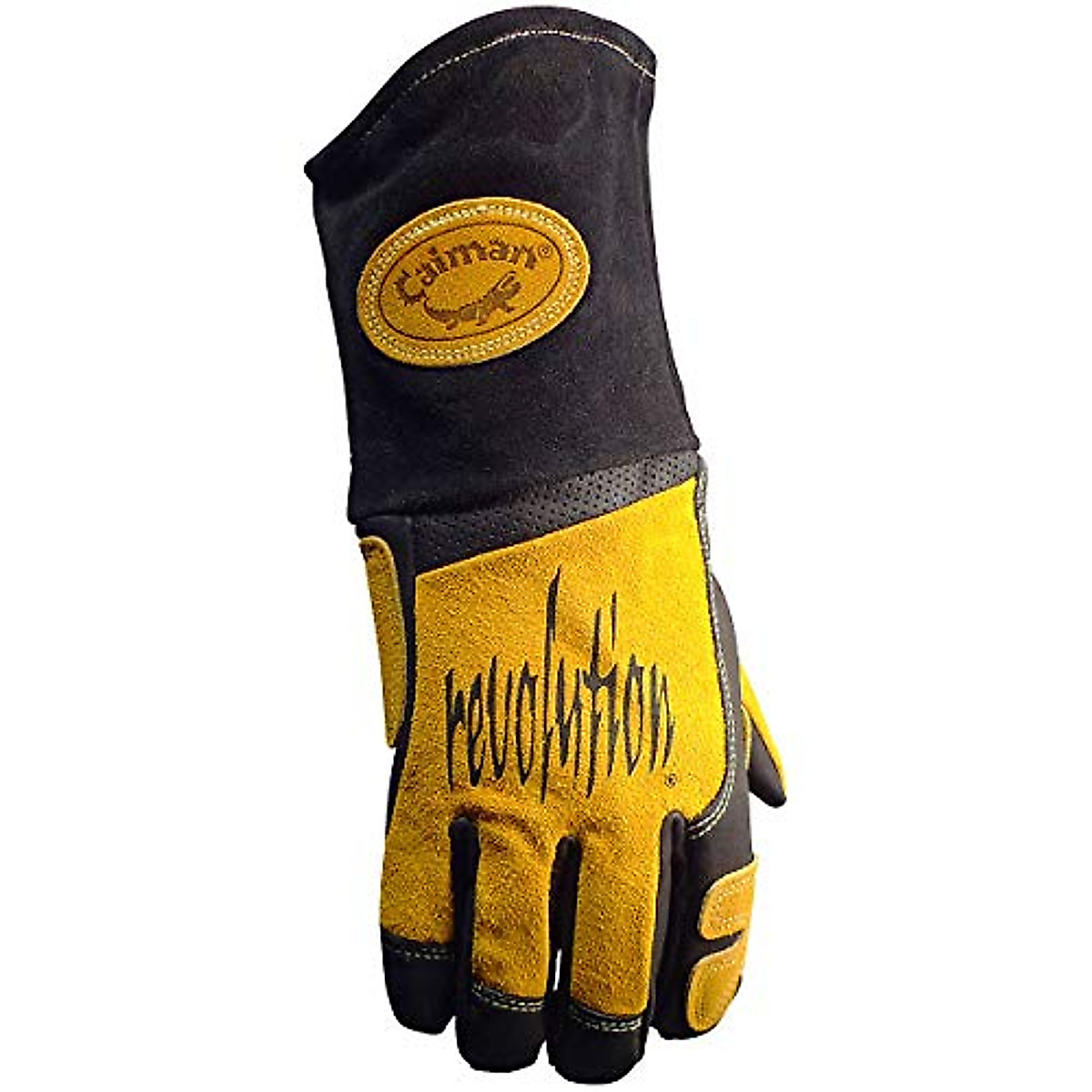 Caiman Premium Top Grain Cowhide Leather MIG/Stick Welder's Glove with Flame Resistant Fleece, Laminated Foam Insulation, Cool-Design, Tuff-Steer, Kevlar, Black/Gold, X-Large (1832-6)