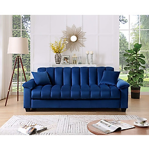 Legend Vansen 83" Convertible Modern Velvet Storage Sleeper Sofa Bed in Blue